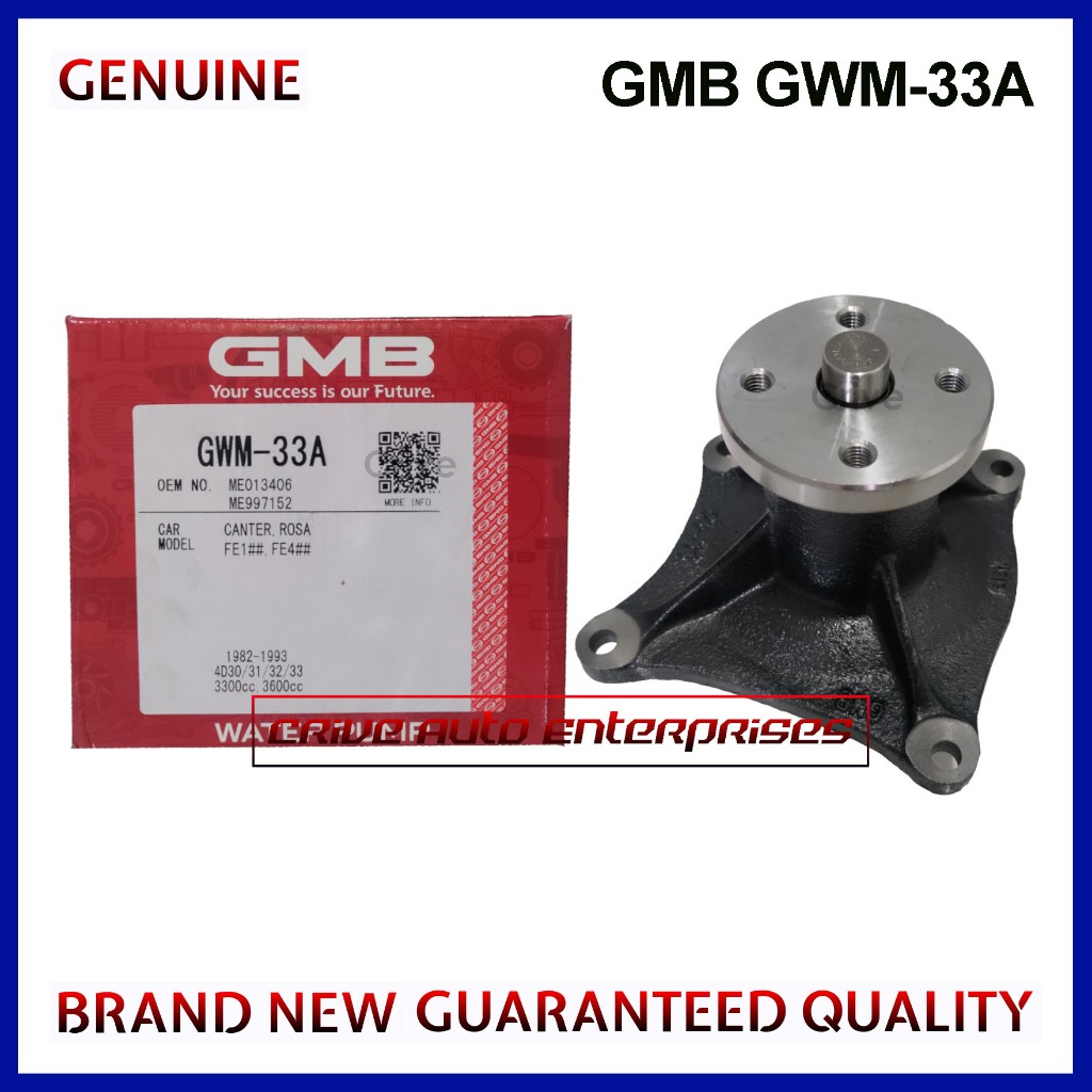 ORIGINAL GMB GWM-33A Water Pump Assembly for Mitsubishi Canter [4D30 ...