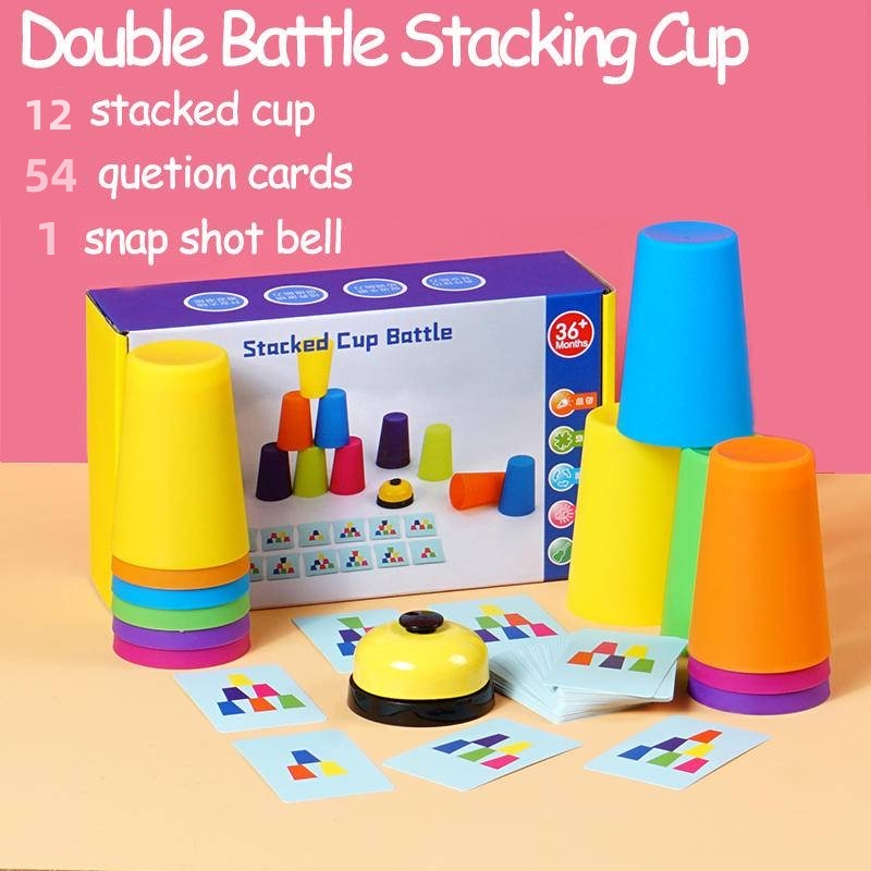 Double Battle Stacked Cup Game with Cards Montessori Toys Educational ...