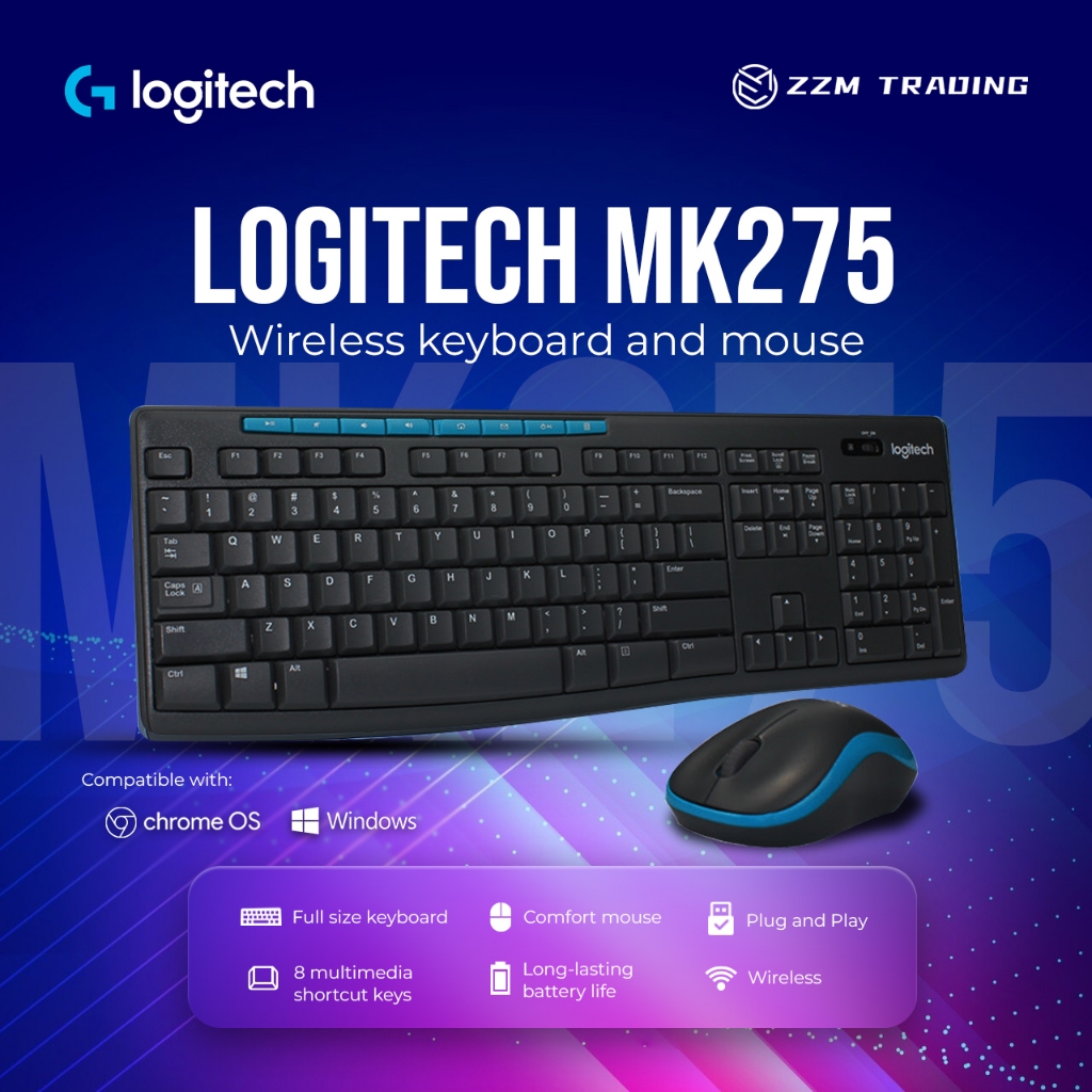 Logitech MK275 Full size Keyboard and Mouse Set 2.4Hz Wireless 8 ...