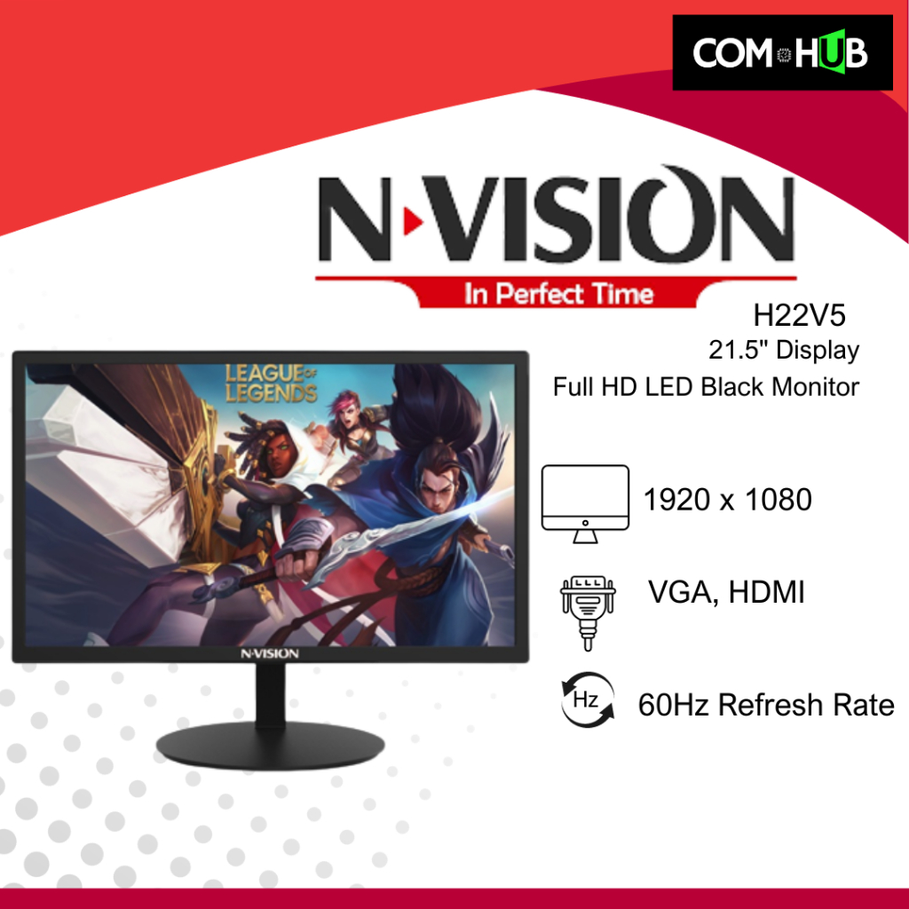 Com Hub PC | NVISION 21.5" LED Monitor H22V5 60Hz Gaming/Work/CCTV ...