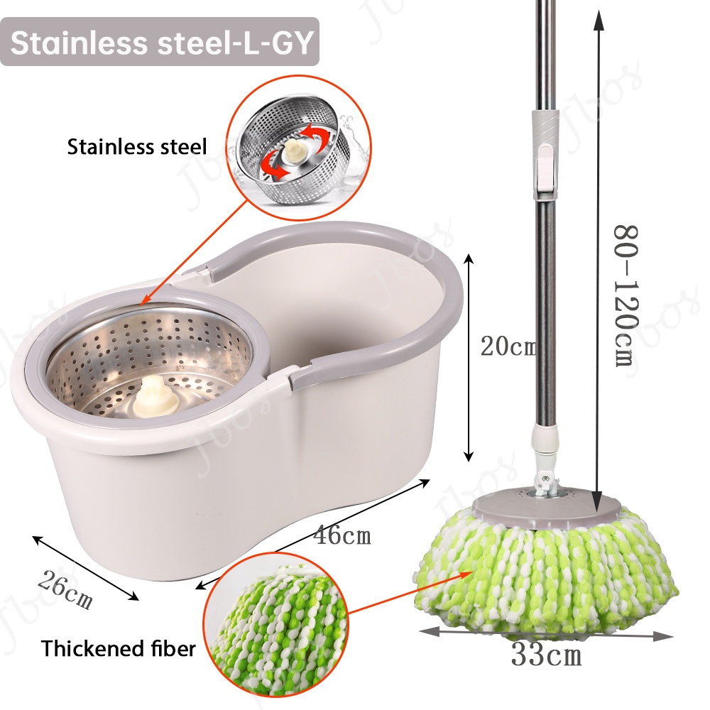 Jbos Mop With Spinner and Bucket Stainless Steel Spinner 360 Degree Rotating Metal Mop Rod Set ...