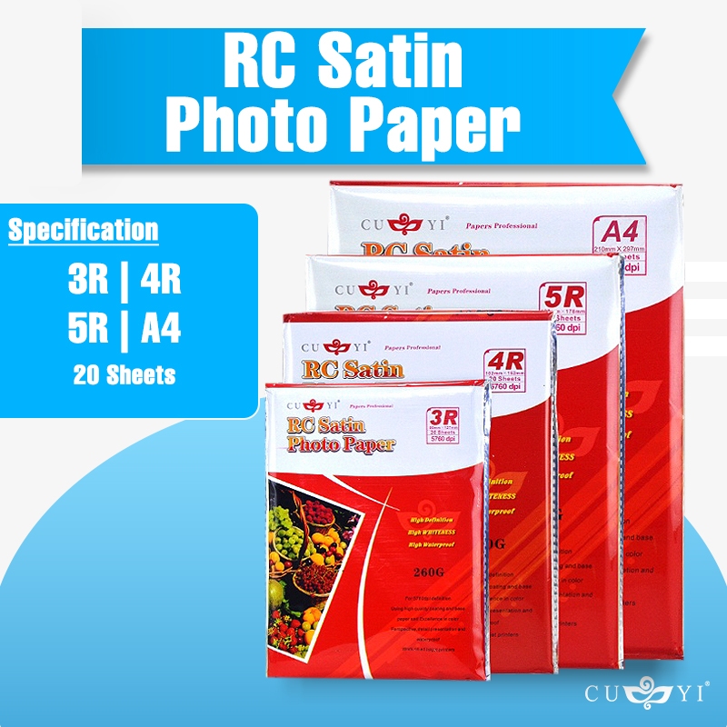 260gsm CUYI RC Satin Photo Paper with Back Print A4 - 5R - 4R - 3R Size ...