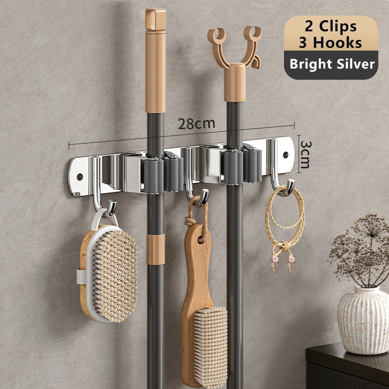Manuyama Mop Broom Holder Heavy Duty Hooks Hanger Wall Mounted ...