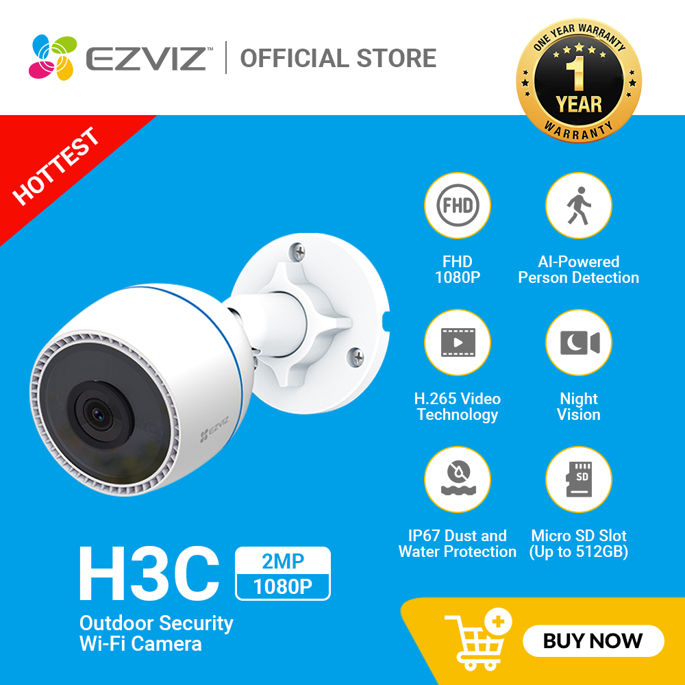 EZVIZ H3c 2MP Outdoor Security WiFi Camera 1080P Full HD Color Night ...