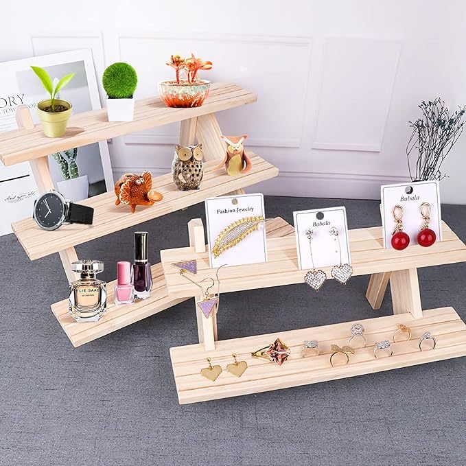 3 Layer Ladder Display Wood Storage Rack Plant Jewelry Cupcake Storage ...