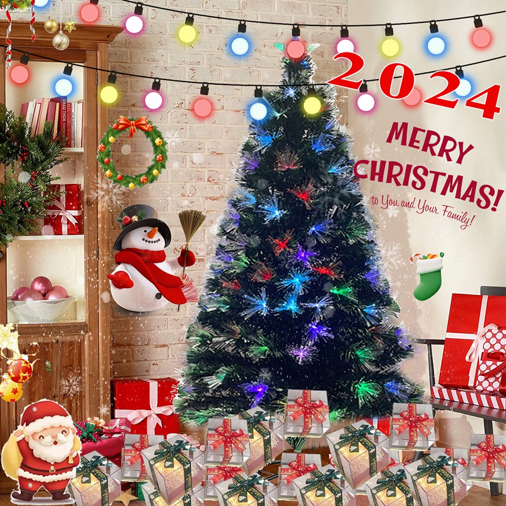 2024 artificial Lighting christmas tree with colorful led & fiber optic ...
