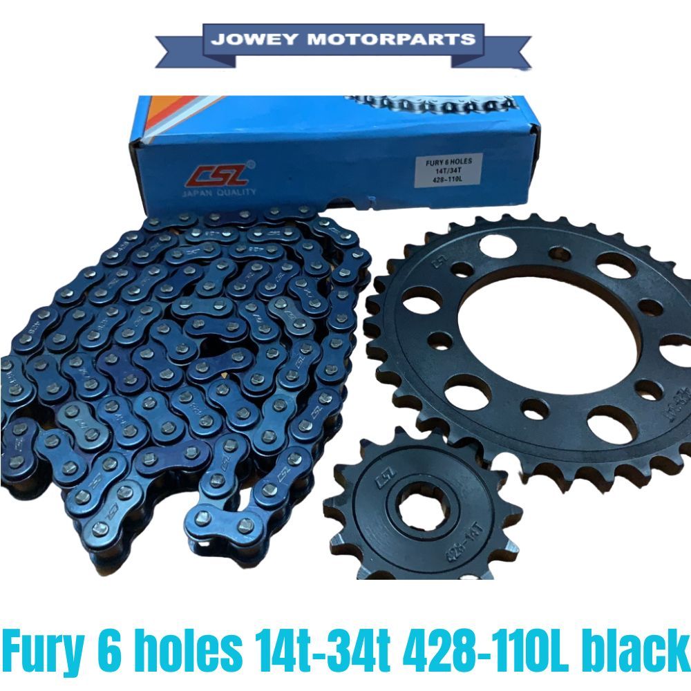 cSL CHAIN SET FURY 6 HOLES (14T/34T) 428-110L (GOLD/BLACK) JAPAN ...