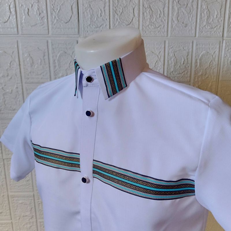 White Polo Barong Lace Trimming Hard Collar Miyaki Fabric Diaz MsR ...