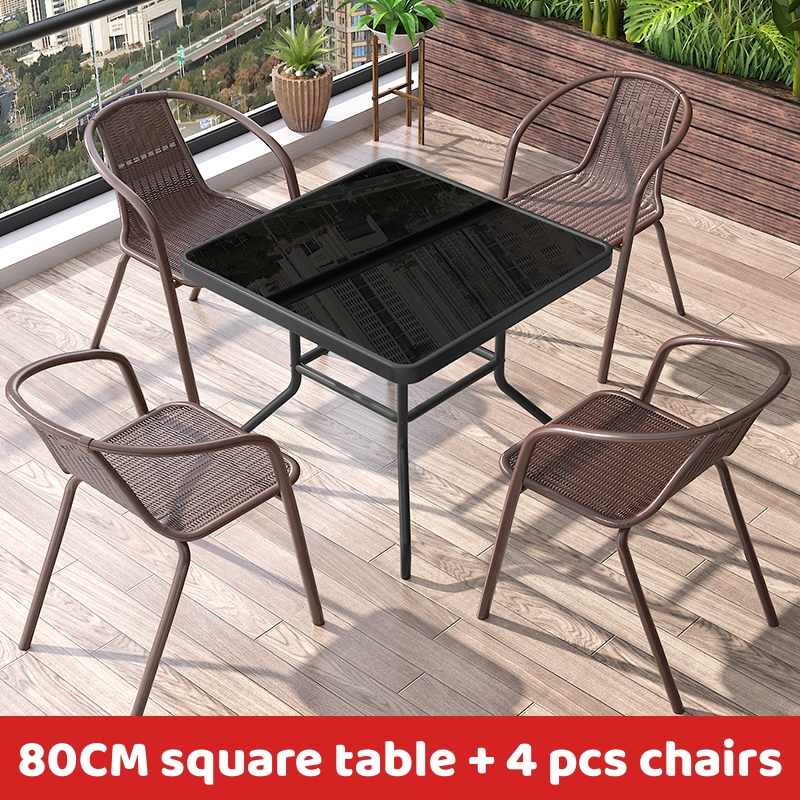 5 Pcs Outdoor Modern Table and Chairs Rattan Chairs Patio Waterproof ...