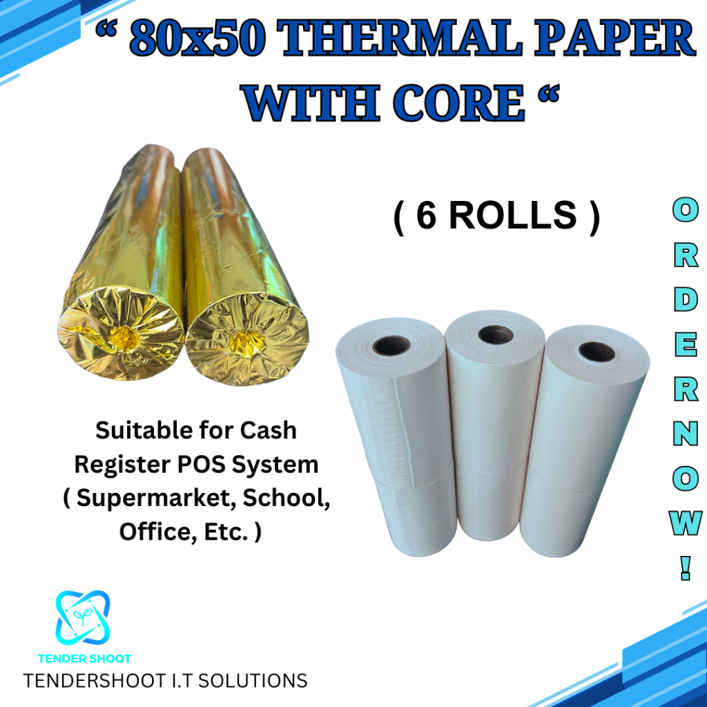 6 ROLLS of Thermal Paper 80x50 80mm x 50mm (With Core) | Shopee Philippines
