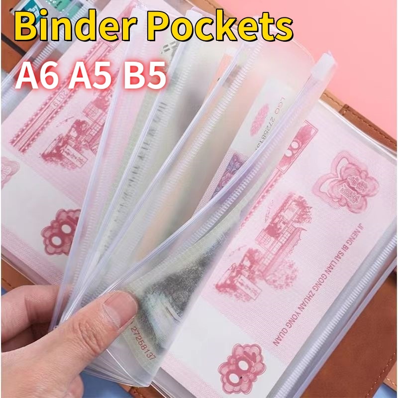 A5 A6 B5 Transparent Ring Binder Pockets Zip Envelope PVC Pouch Document Filing Bags Organizer ...