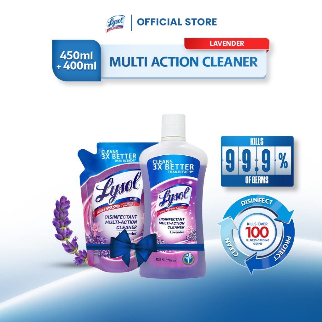 Lysol Multi Action Cleaner Antibacterial Lavender Scent 450 ml + Refill ...