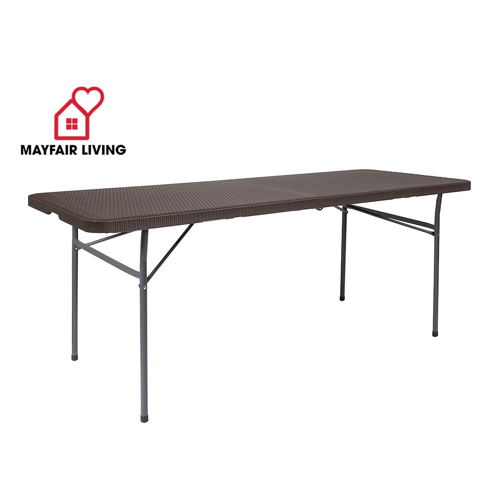 Mayfair Living Bi-Fold Brown Rattan Plastic Folding Table, 6ft | Shopee ...