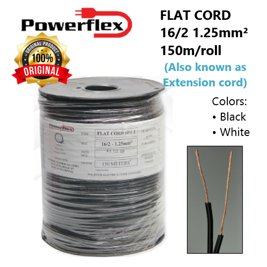 ORIGINAL POWERFLEX Flat Cord 16 SPT 1 1.25 mm 150m Power Flex Extension ...