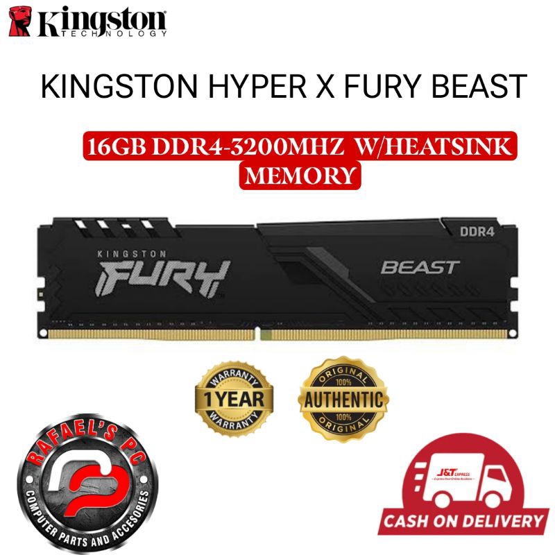 KINGSTON HYPER X FURY BEAST 16GB DDR4 3200MHZ AUTHENTIC | Shopee ...