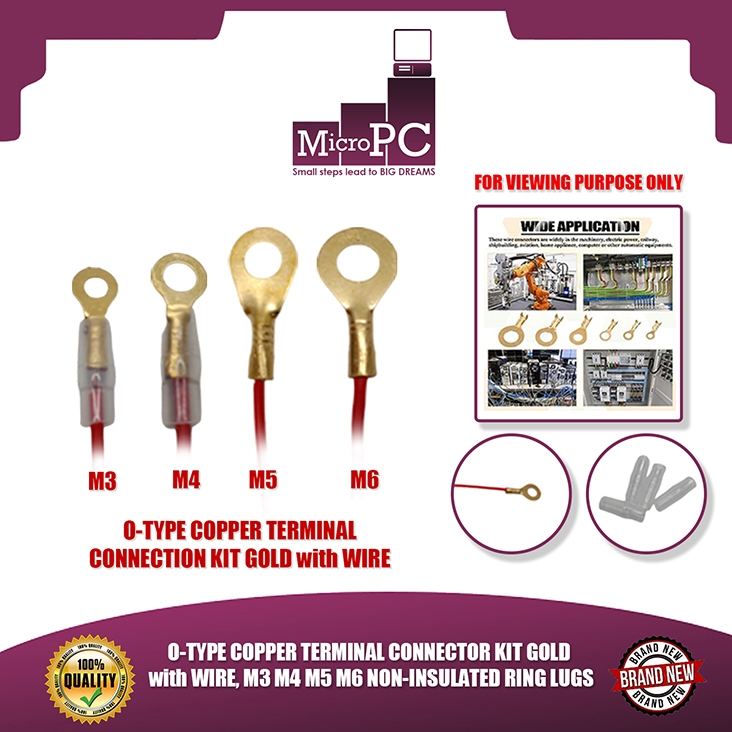MICRO PC O-TYPE COPPER TERMINAL CONNECTOR KIT GOLD with WIRE, M3 M4 M5 ...