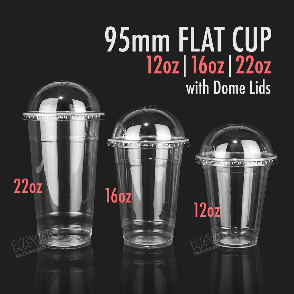 50PCS PLASTIC FLAT CUP WITH LID (12oz, 16oz, 22oz) 95mm FOR MILKTEA CUP ...