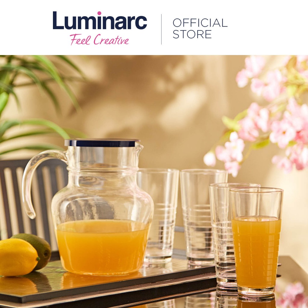 Luminarc Rynglit Florero 5-Piece 9oz Tumblers and 1.4 L Jug Glass ...