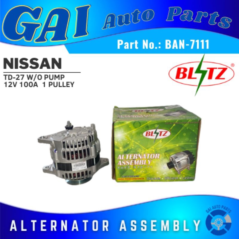 Alternator Assembly 1 Pulley 12V 100A for Nissan TD-27 w/o Pump (BAN ...