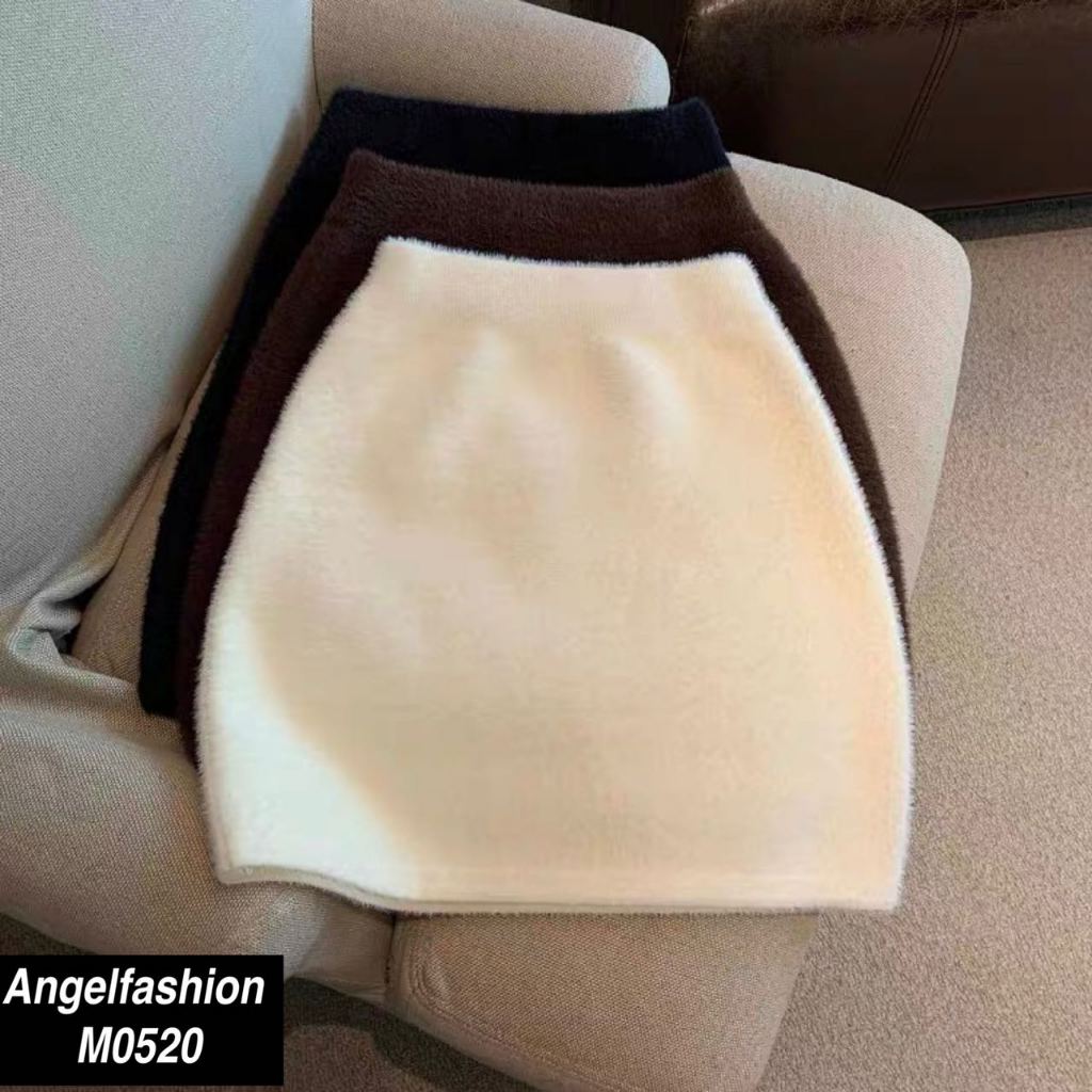 #M0520 」Black Design sense solid color plush skirt women's versatile ...