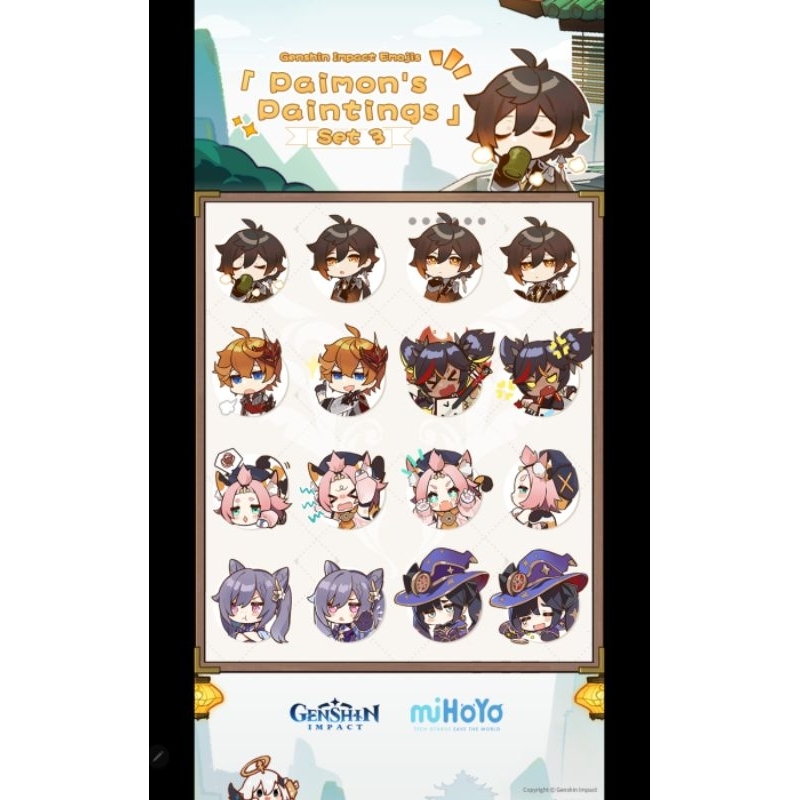 Genshin Impact Paimon Painting Die-Cut Vinyl Sticker Set 3 - Zhongli ...