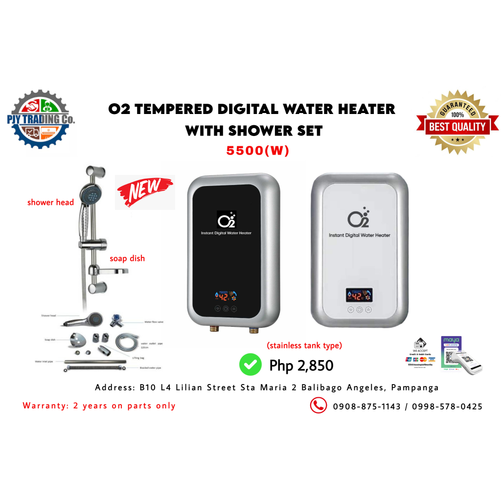 O2 Tempered Digital Water heater with shower set (latest design ...
