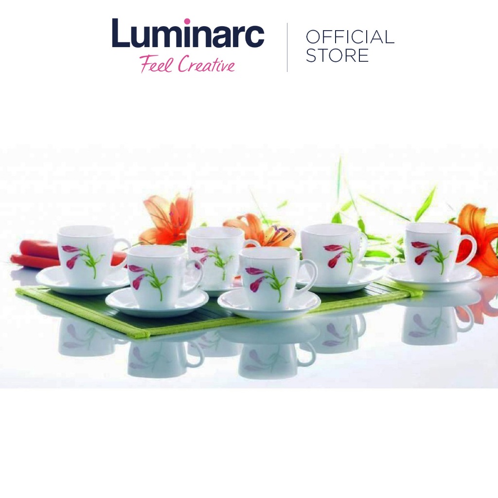 Luminarc Iris Cup & Saucer 22cl 6 pairs Coffee Mug Glass Tea Set ...