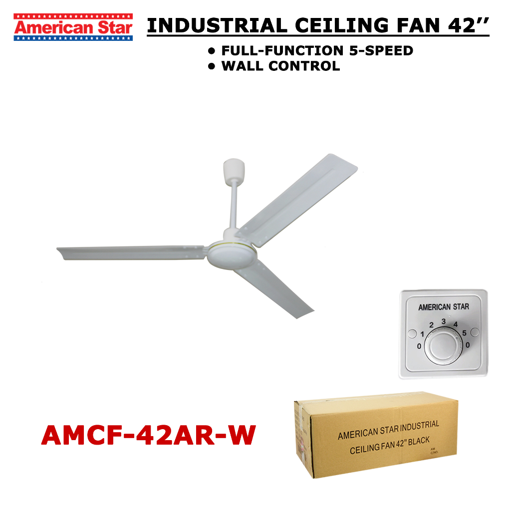 American Star Industrial Ceiling Fan 42″ / 56″ Black‑White, 5‑Speed ...