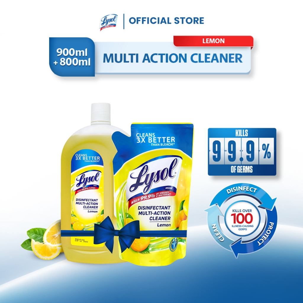 Lysol Multi Action Cleaner Antibacterial Lemon Scent 900 mL + Refill ...