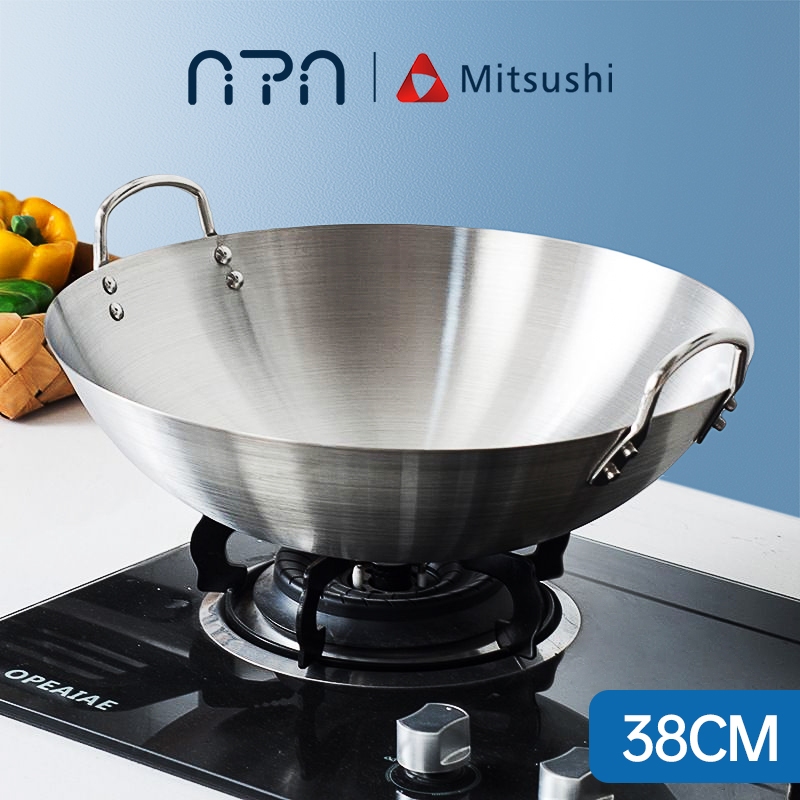 Nipiin Stick Pan Stainless Steel Large Wok Raging Fire Stove Frying Pan