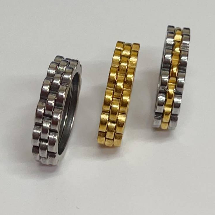 stainless steel ring chain style gold/silver/towtone ring unisex ...