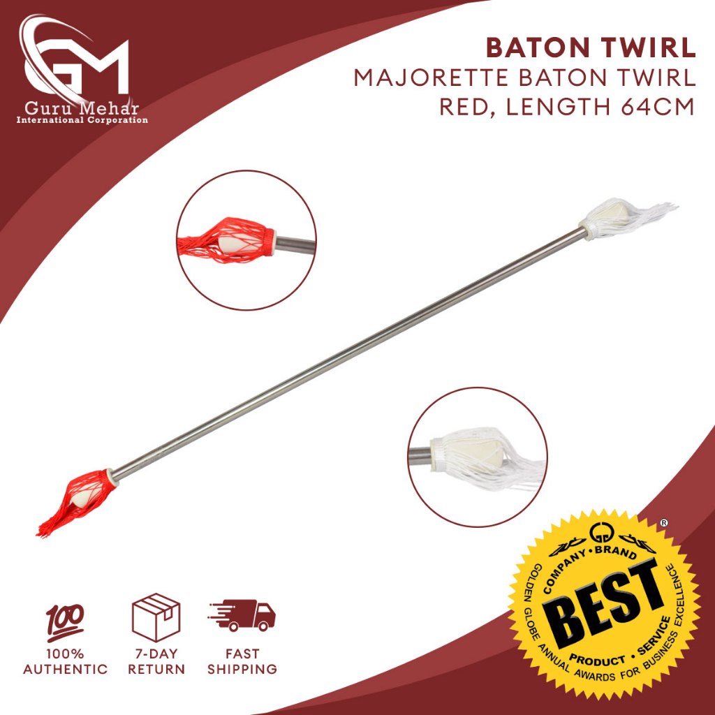 Red Twirling Baton for Majorette Aluminum Handle Length White Tip with ...