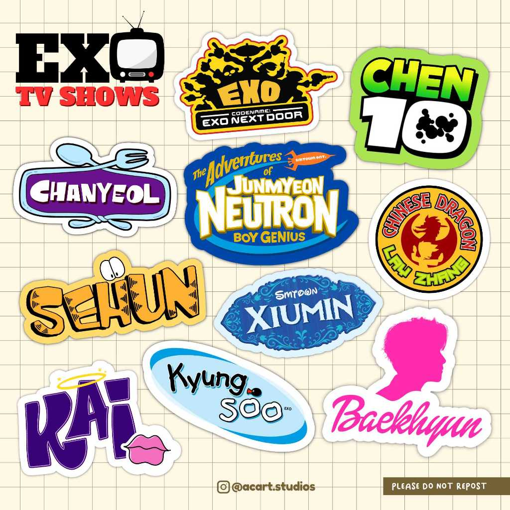 EXO TV Shows Stickers (Xiumin, Suho, Lay, Baekhyun, Chen, Chanyeol, D.O ...