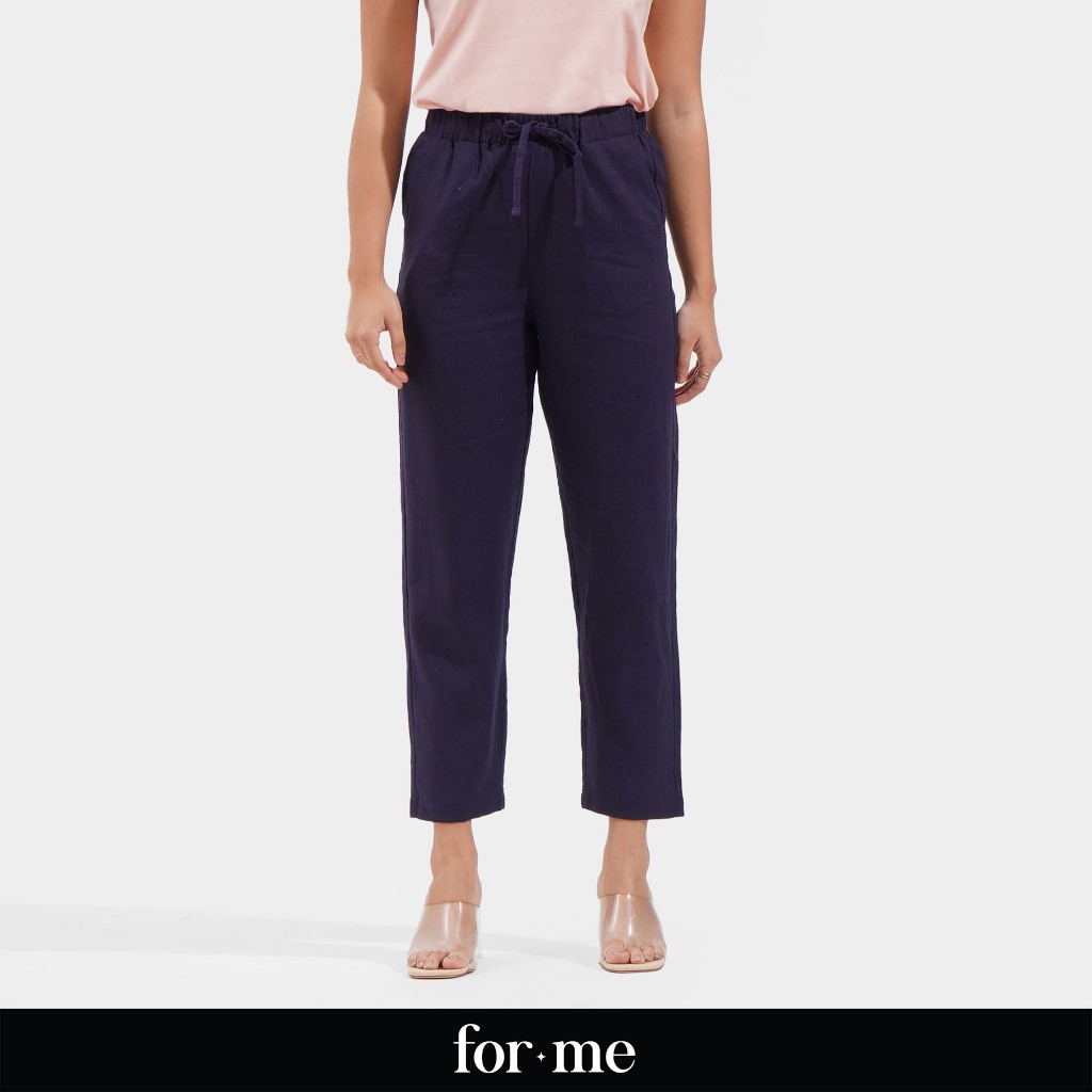 ForMe Drawstring Slim Cozy Pants for Women (Navy Blue/Old Rose ...