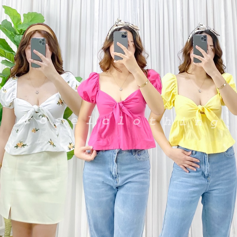 Cleo Ribbon Puff Cropped Top | Shopee Philippines