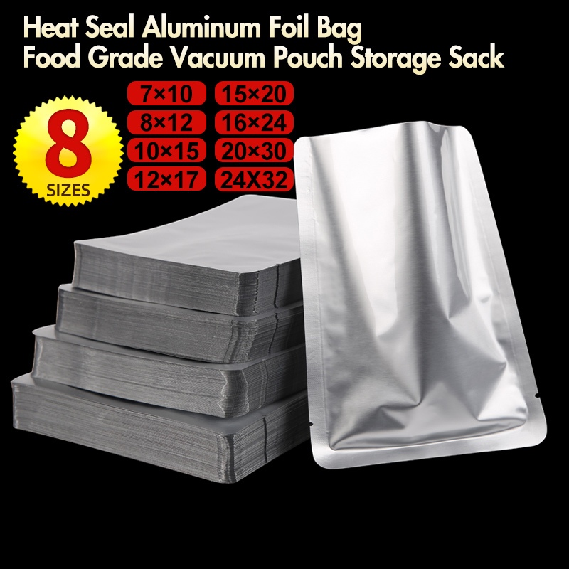 100pcs Heat Seal Glossy Aluminum Foil Bag Food Grade Vacuum Pouch ...