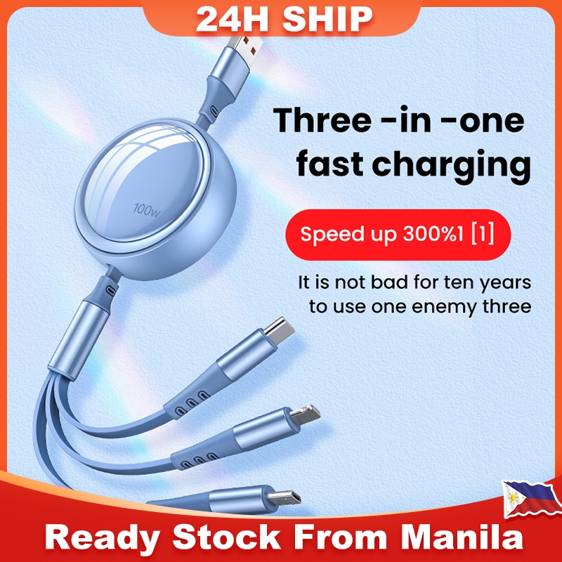 3 in 1 100W Fast Cable USB Charging Cord Liquid Silicone Universal ...