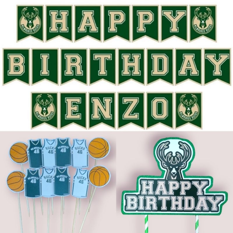 Milwaukee Bucks NBA Team Basketball Theme Birthday Party Banner Cake ...