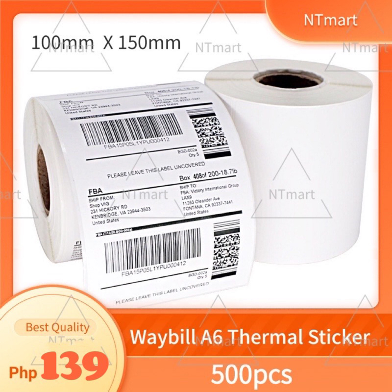 NTmart A6 waybill thermal sticker 500 pcs /roll 100x150mm | Shopee ...