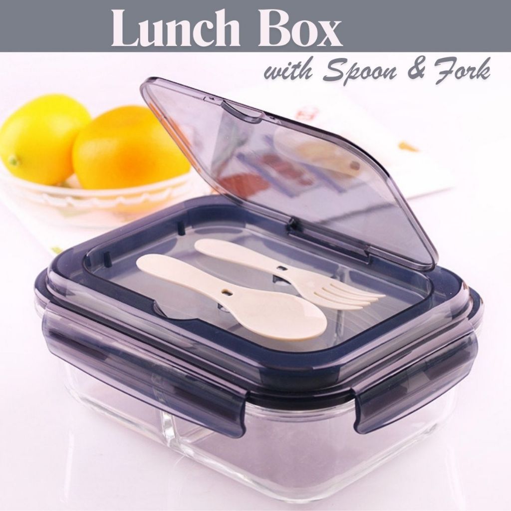 LOCAUPIN Glass Lunch Box with Spoon and Fork Microwavable Oven Safe ...