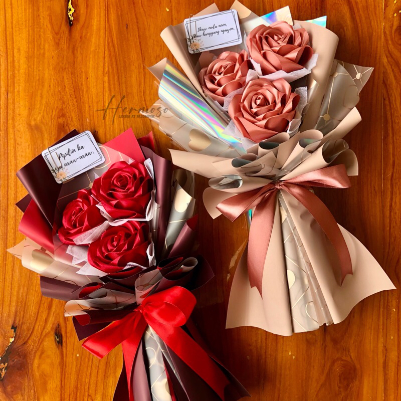 Hermoso: 3-stem/6-stem Satin Rose Bouquet v2 | Shopee Philippines