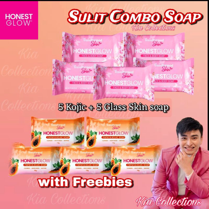 Honest Glow Soap (Combo Soap) 5pcs Kojic Papaya + 5pcs Glass Skin Soap ...