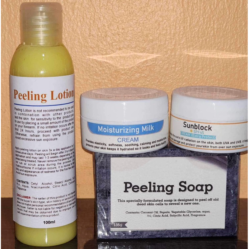 (SET D) PEELING LOTION 100ML + SUNBLOCK CREAM 10G + MOISTURIZING CREAM ...