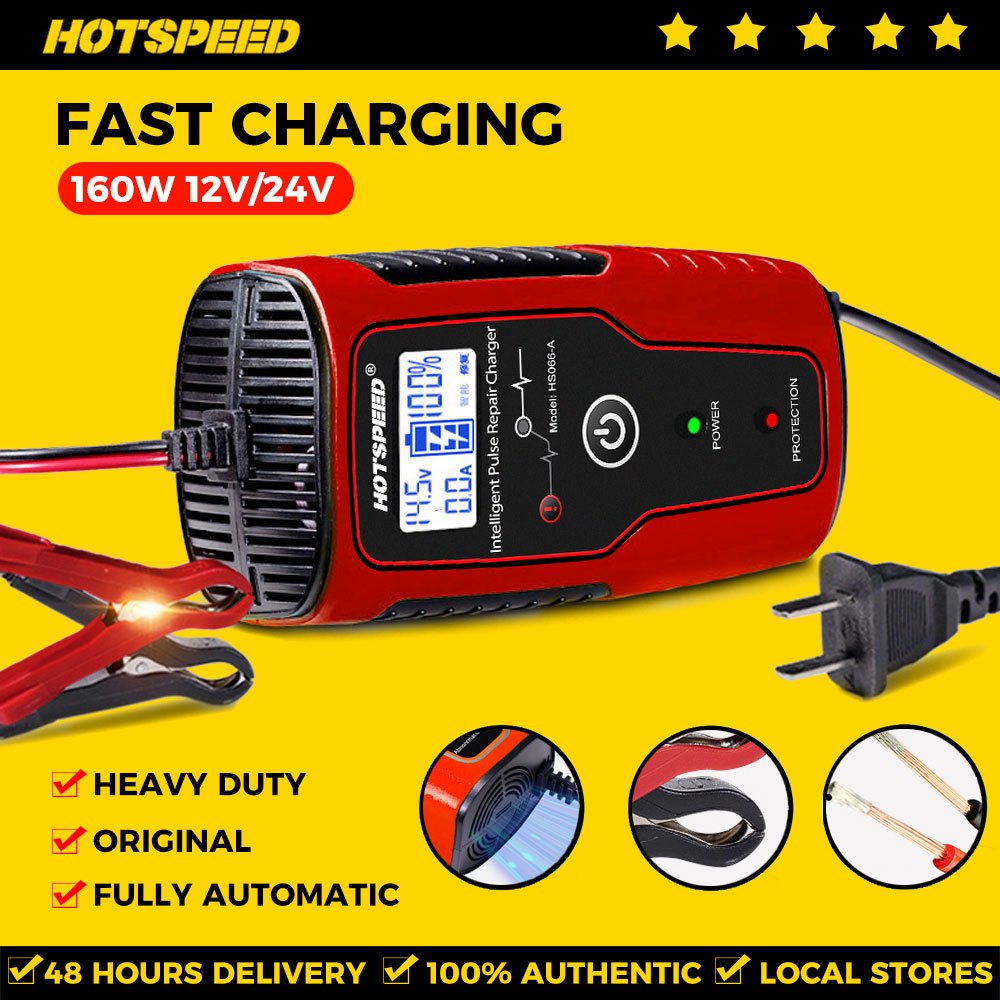 HOTSPEED Battery Charger For Motorcycle 12v 24v Heavy Duty 160W Fast ...