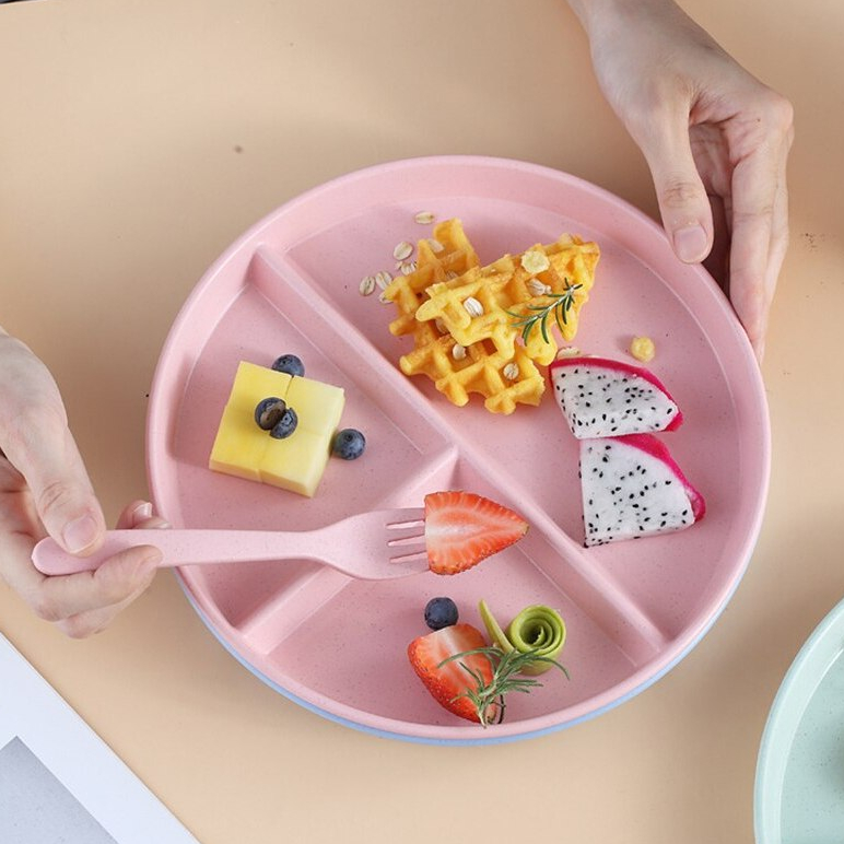 GMINI 1pc Portion Control Plate Wheat Straw Divided Round Dinner Plates ...