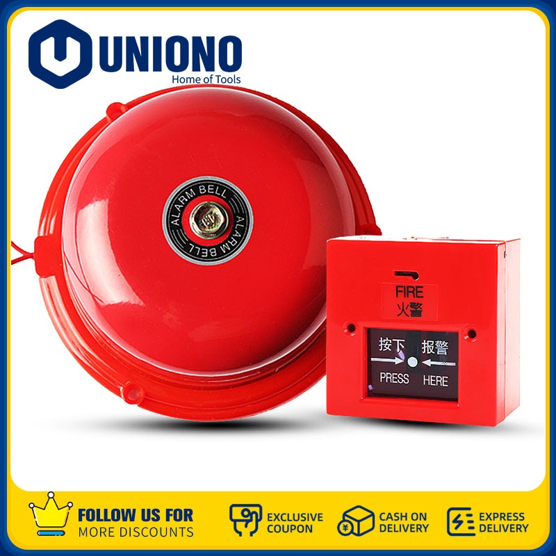 Uniono Fire Alarm Bell 4in 220V & Manual Call Point / Break Glass / Manual Push Pull Station ...