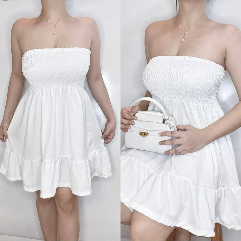 DBS EVA Smocking Dress Stretch Crepe Fabric FITS SMALL to XL Casual Sexy Trendy Cute OOTD Korean ...