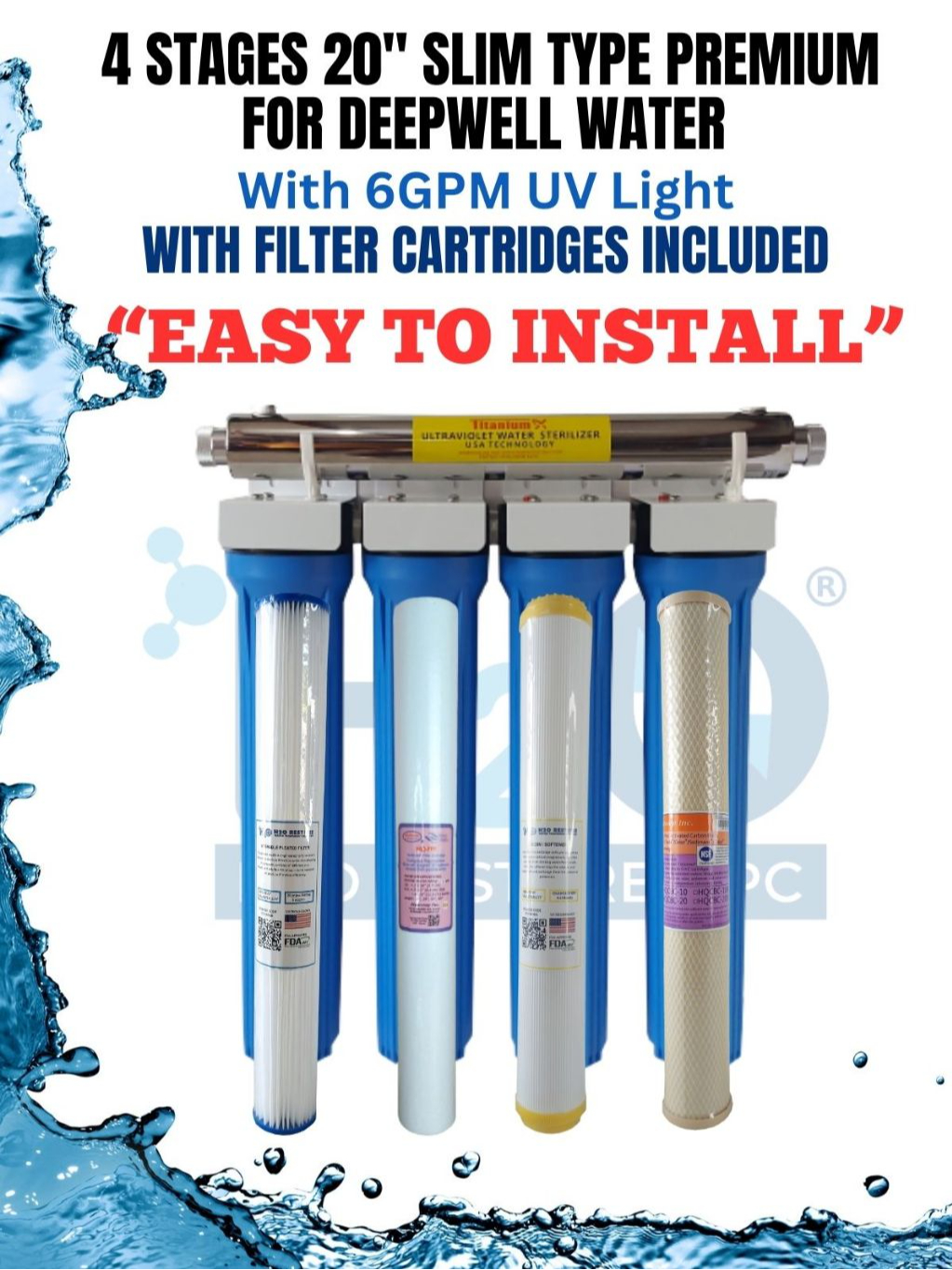 4 Stages Water Filter Deepwell Premium Heavy Duty Complete Set with 6 ...