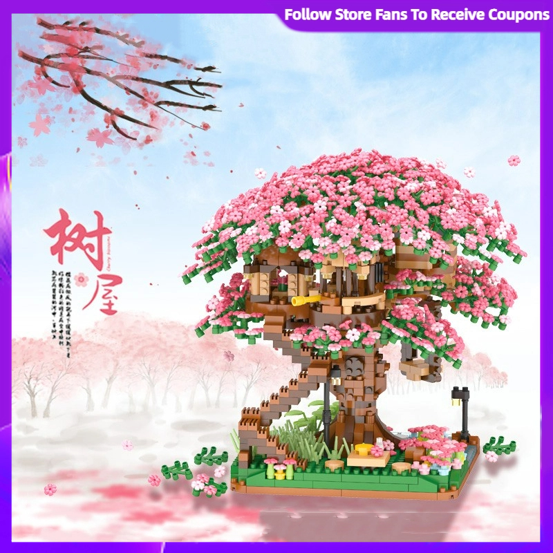 Pink Girl Sakura Tree House Compatible with Legos Small Particle ...