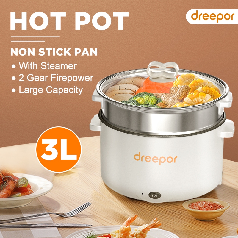 Dreepor Electric Cooker multifunctional rice cooker small Non-Stick Pot With Steamer 1.8L/2L/3L ...
